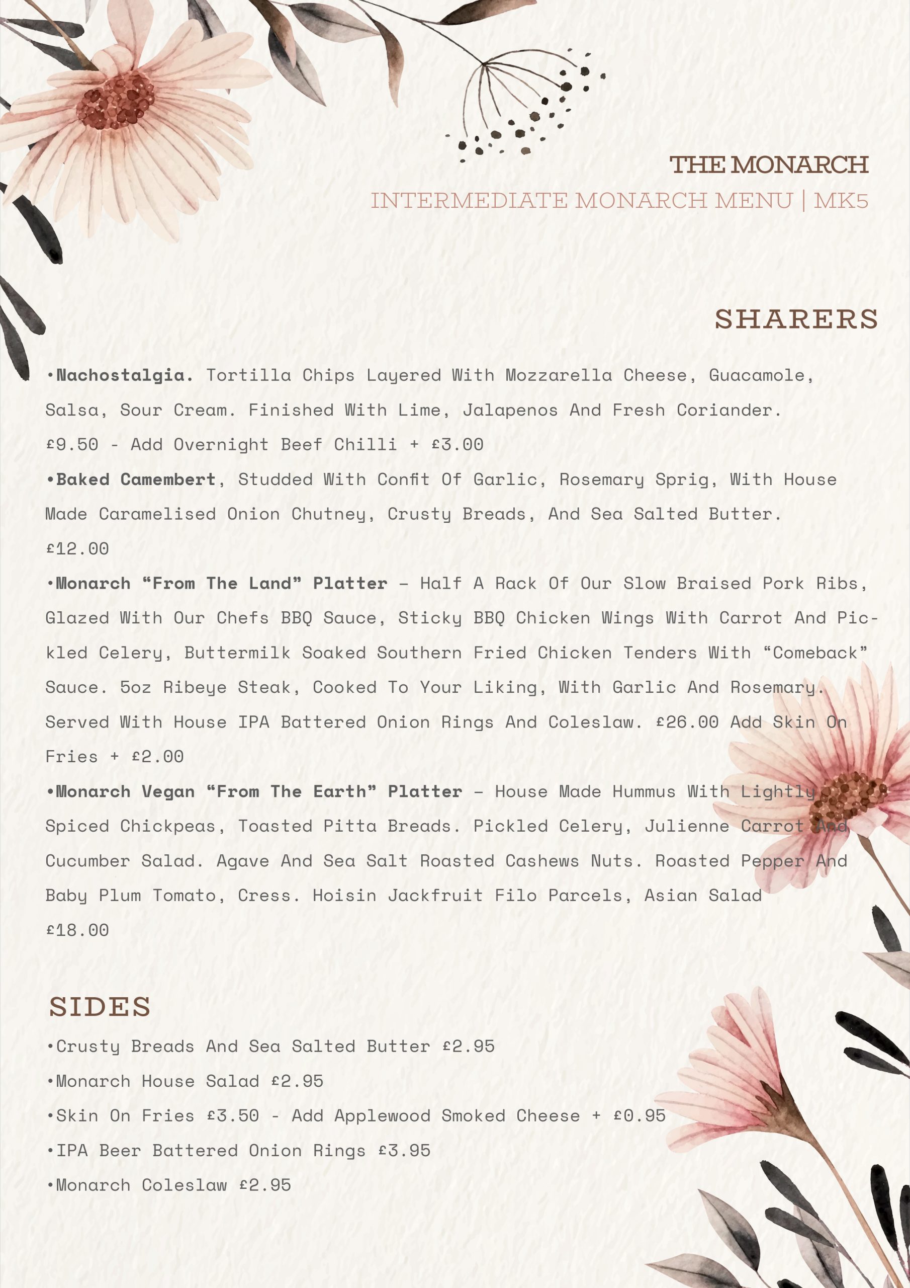 Menu – The Monarch Portsmouth